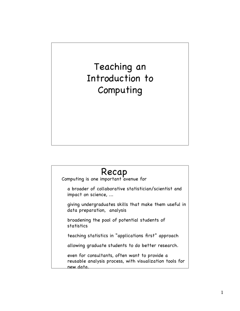 Teaching An Introduction To Computing Recap