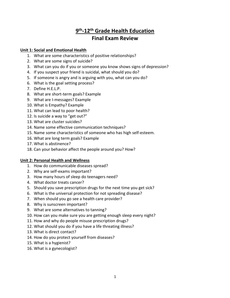 9th Grade Health Final Exam Study Guide Answers Study Poster 9th Grade Health Final Exam Study Guide Answers Study Poster