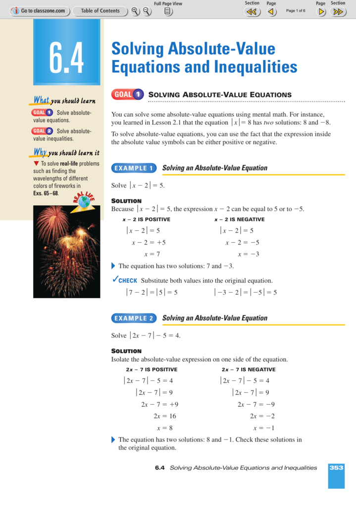 Algebra 2 Solving Absolute Value Equations And Inequalities Worksheet