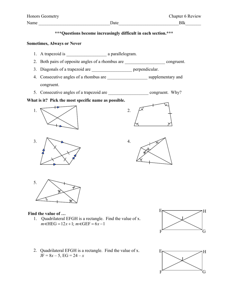 Honors Geometry Chapter 6 Review Name Questions Bec Honors Geometry Chapter 6 Review Name Questions Bec