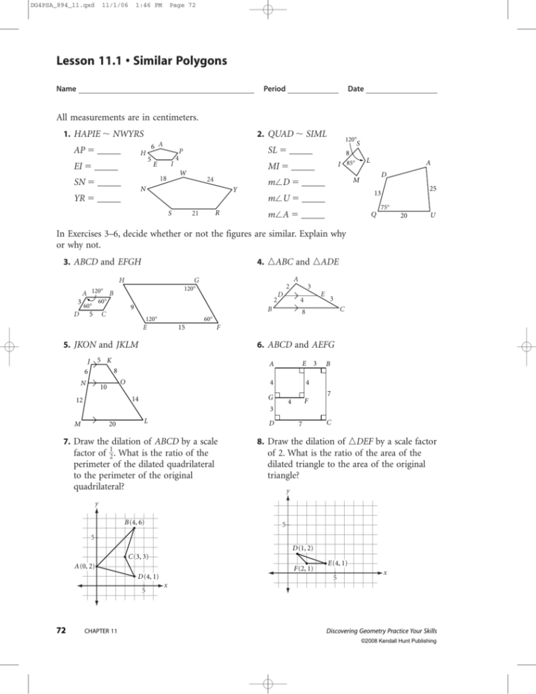 Lesson 11 1 Similar Polygons Lesson 11 1 Similar Polygons