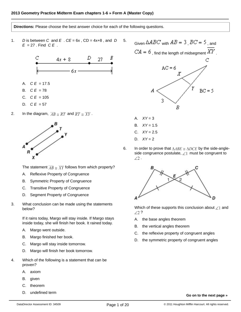 2013 Geometry Practice Midterm Exam Chapters 1 2013 Geometry Practice Midterm Exam Chapters 1