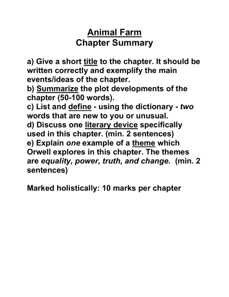 Animal Farm Chapter Summary Animal Farm Chapter Summary