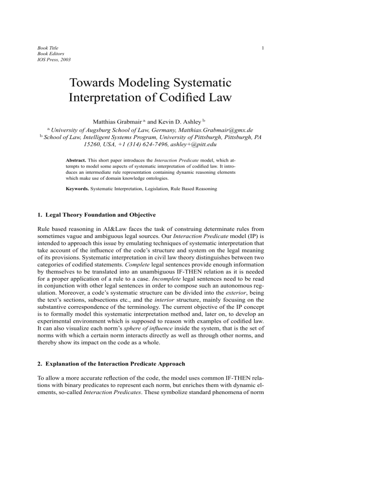 Towards Modeling Systematic Interpretation Of Codified Law