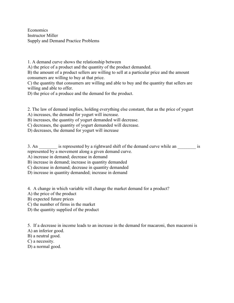 Practice Problems Ch 3 Supply And Demand