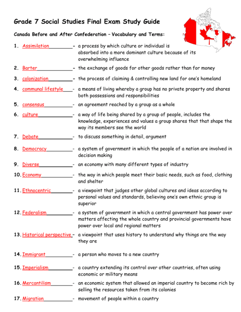 Grade 7 Social Studies Final Exam Study Guide Grade 7 Social Studies Final Exam Study Guide