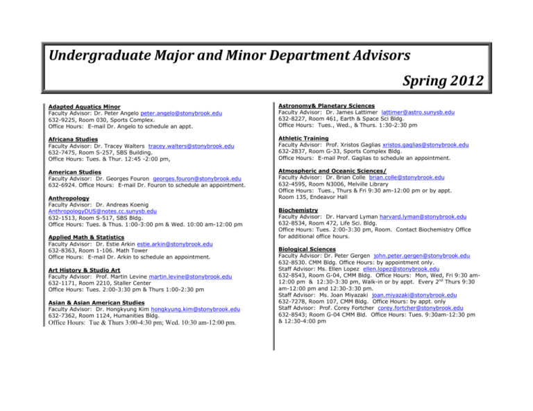Major Minor Advisor list Spr 2012