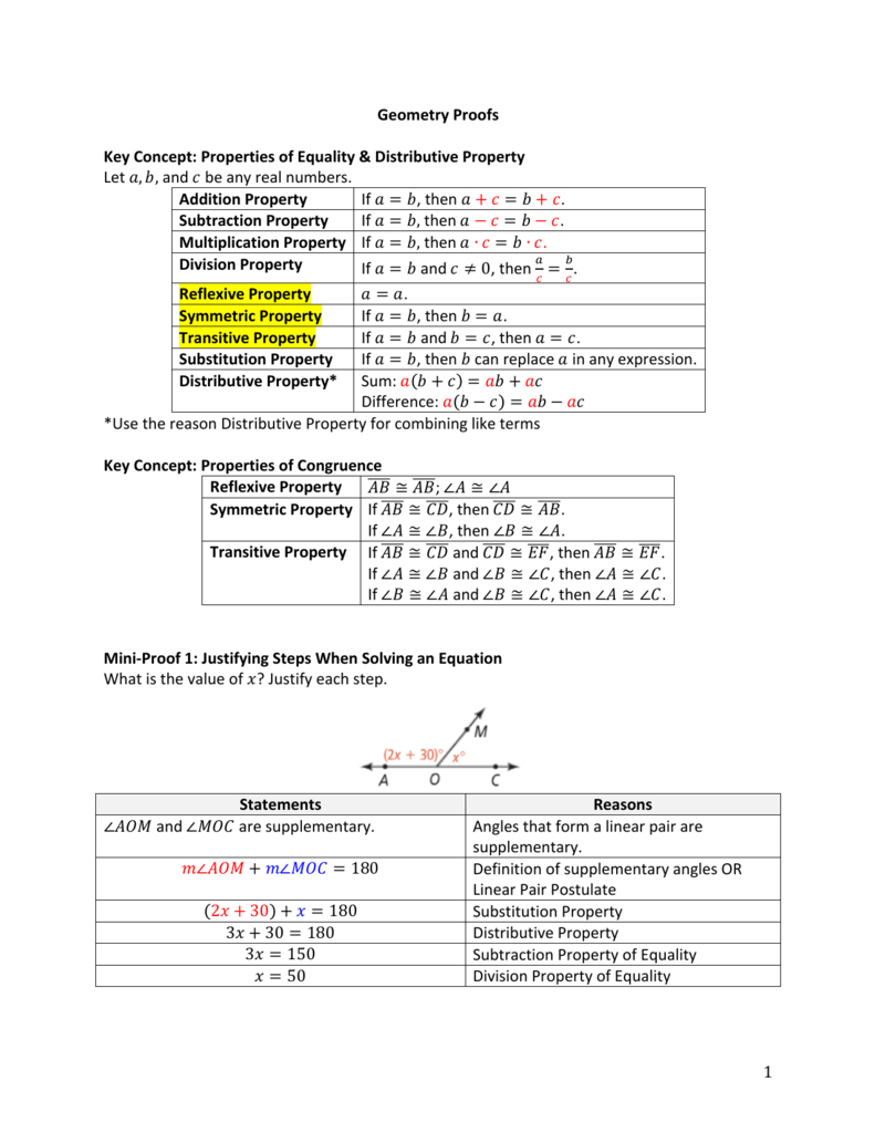 1 Geometry Proofs Key Concept Properties Of Equality Distributive