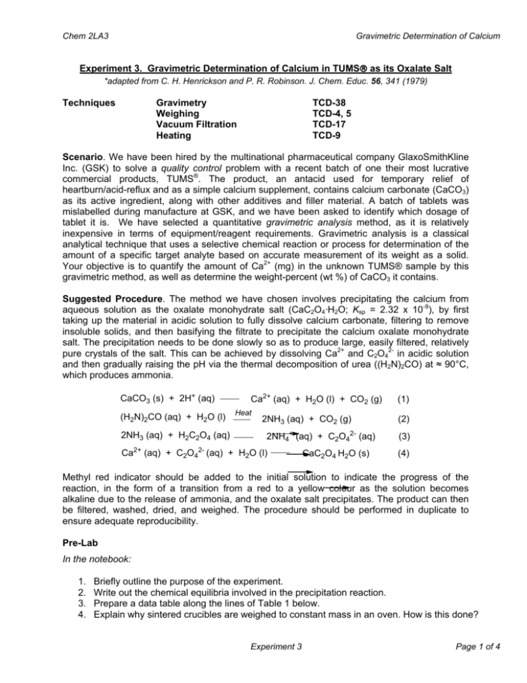 Gravimetric Analysis Of Calcium Carbonate Lab