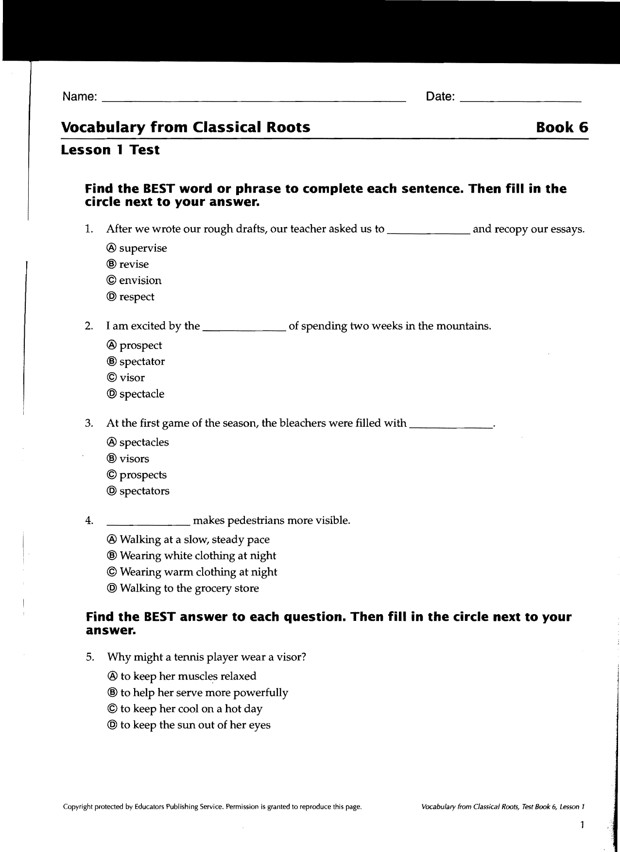 Vocabulary From Classical Roots Book 6