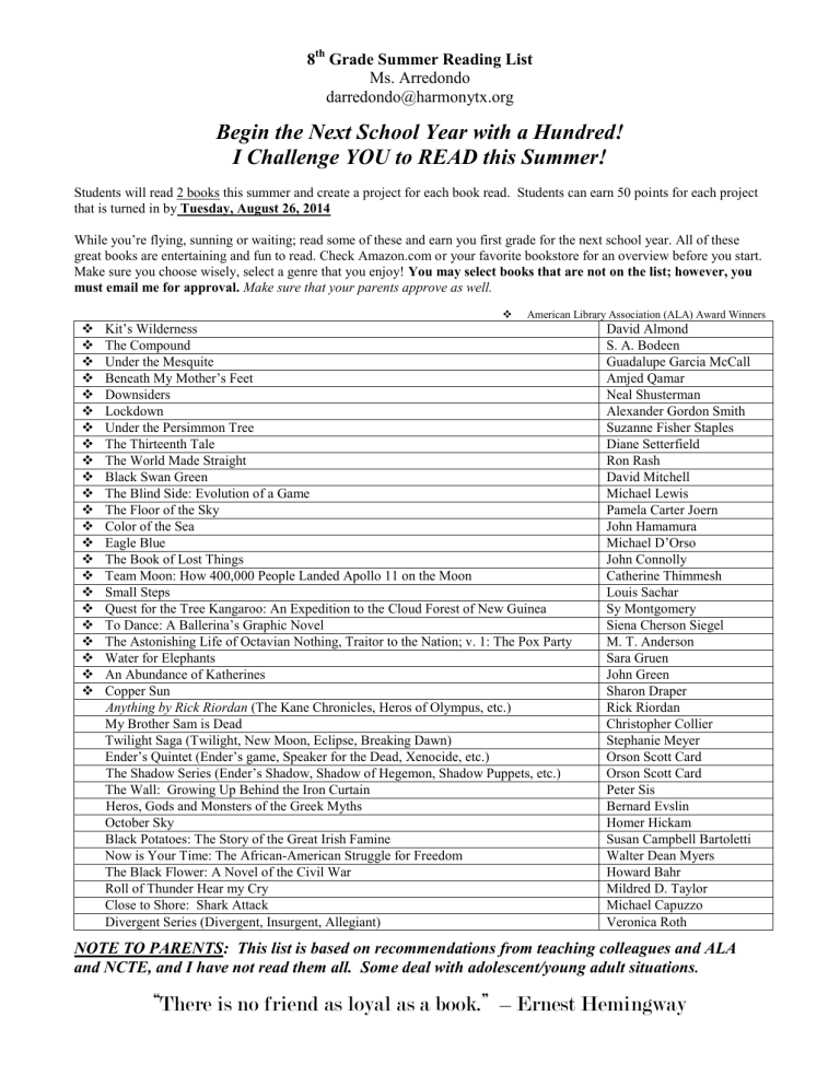 Summer Reading List Summer Reading List