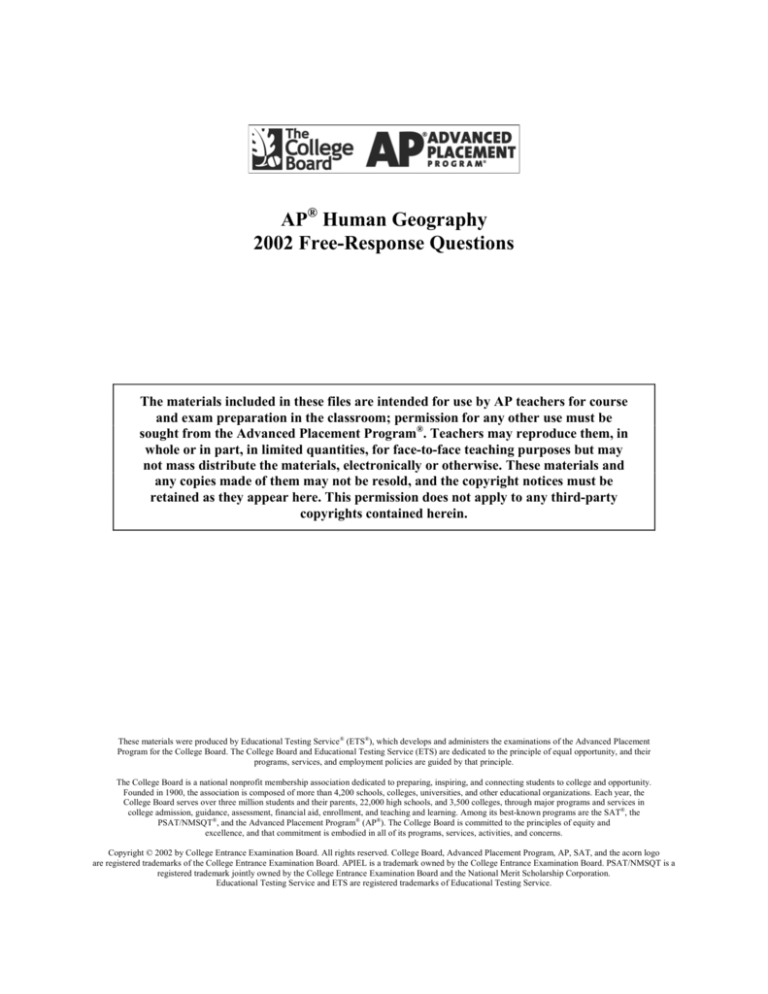 AP Human Geography 2002 Free