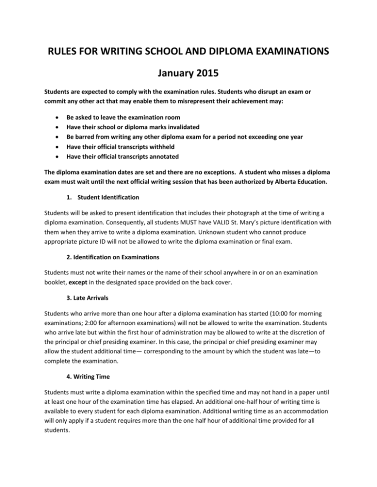 RULES FOR WRITING SCHOOL AND DIPLOMA EXAMINATIONS RULES FOR WRITING SCHOOL AND DIPLOMA EXAMINATIONS