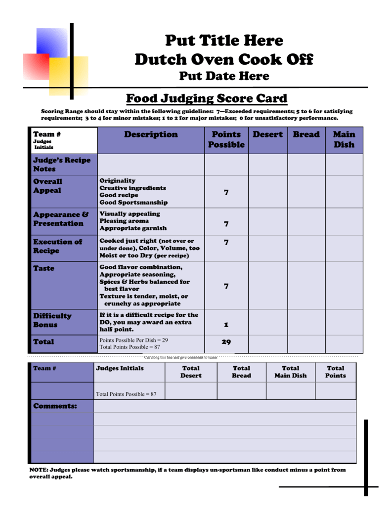 Printable Food Judging Score Sheet Printable Word Searches