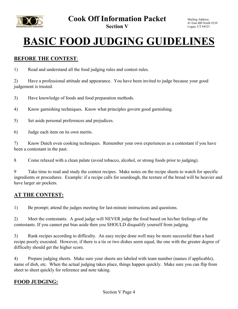 Food Contest Judging Sheet