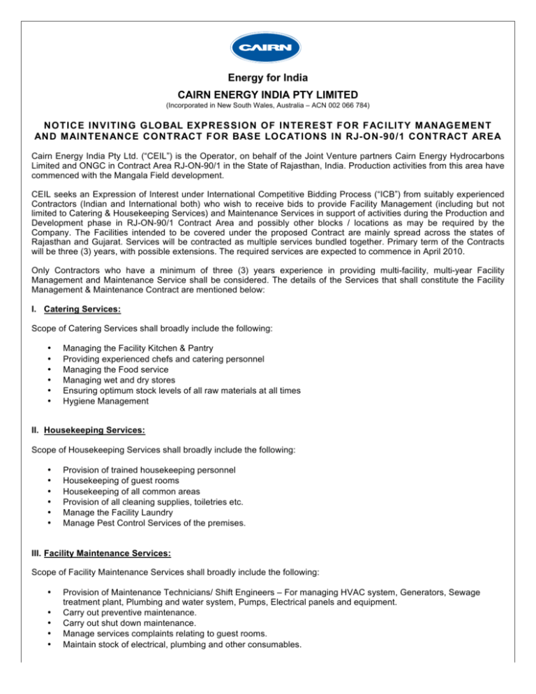Energy For India CAIRN ENERGY INDIA PTY LIMITED Energy For India CAIRN ENERGY INDIA PTY LIMITED