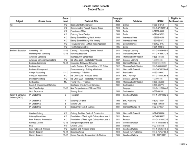 Book List 2014 Book List 2014
