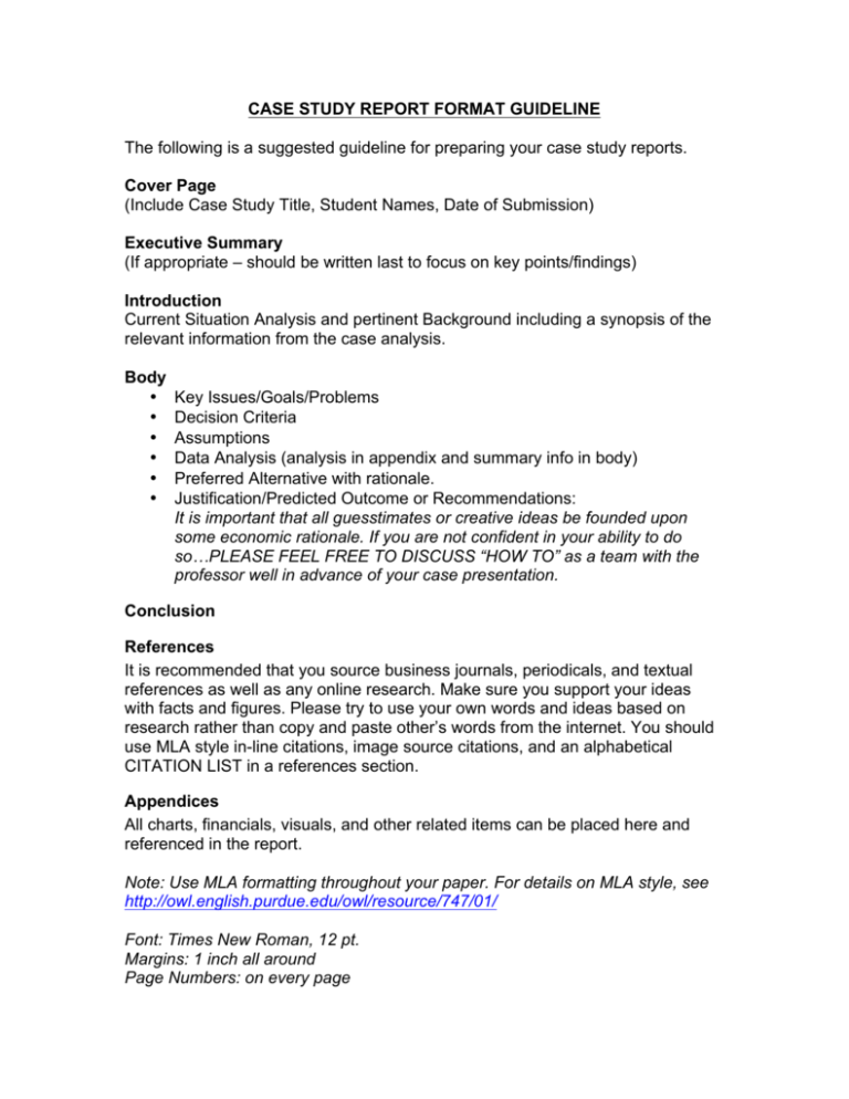 Case Study Report Format Guideline