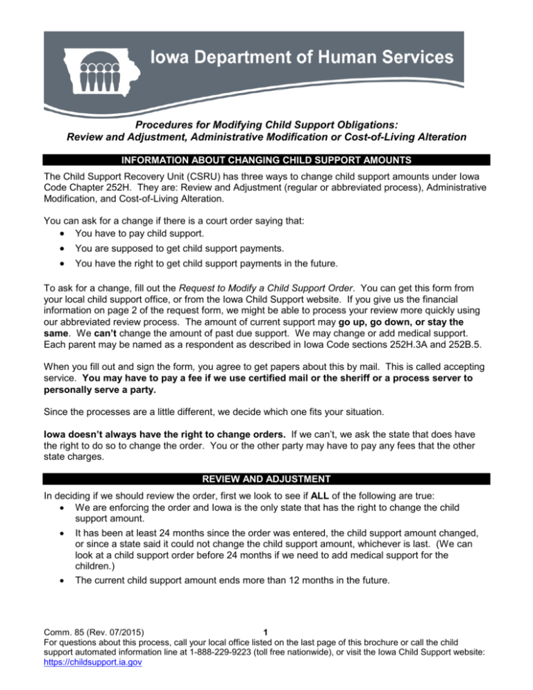 Re To Modify A Child Support Order
