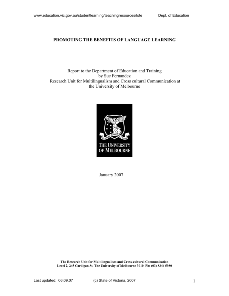 PROMOTING THE BENEFITS OF LANGUAGE LEARNING Report To