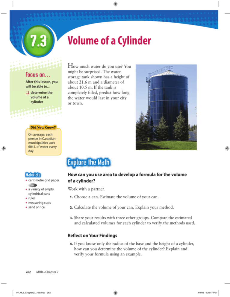 Volume of a Cylinder: Middle School Math Lesson