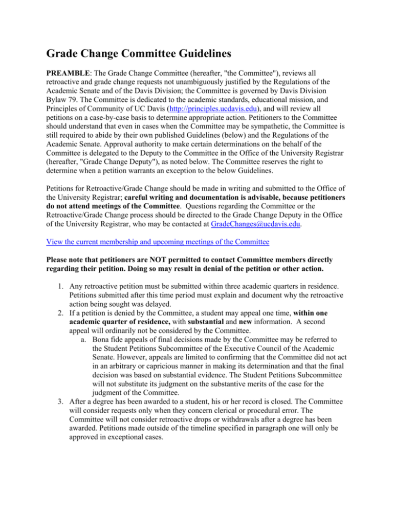 Grade Change Committee Guidelines Grade Change Committee Guidelines
