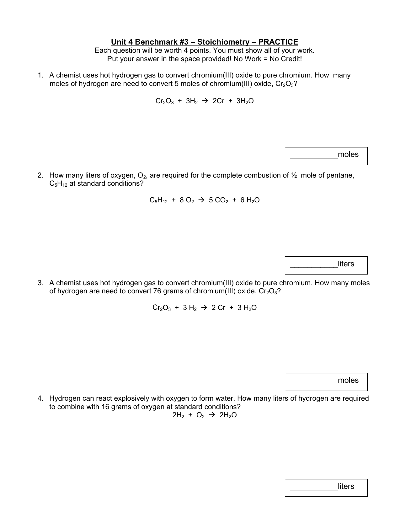 Chapter 9 Chemistry Test Stoichiometry