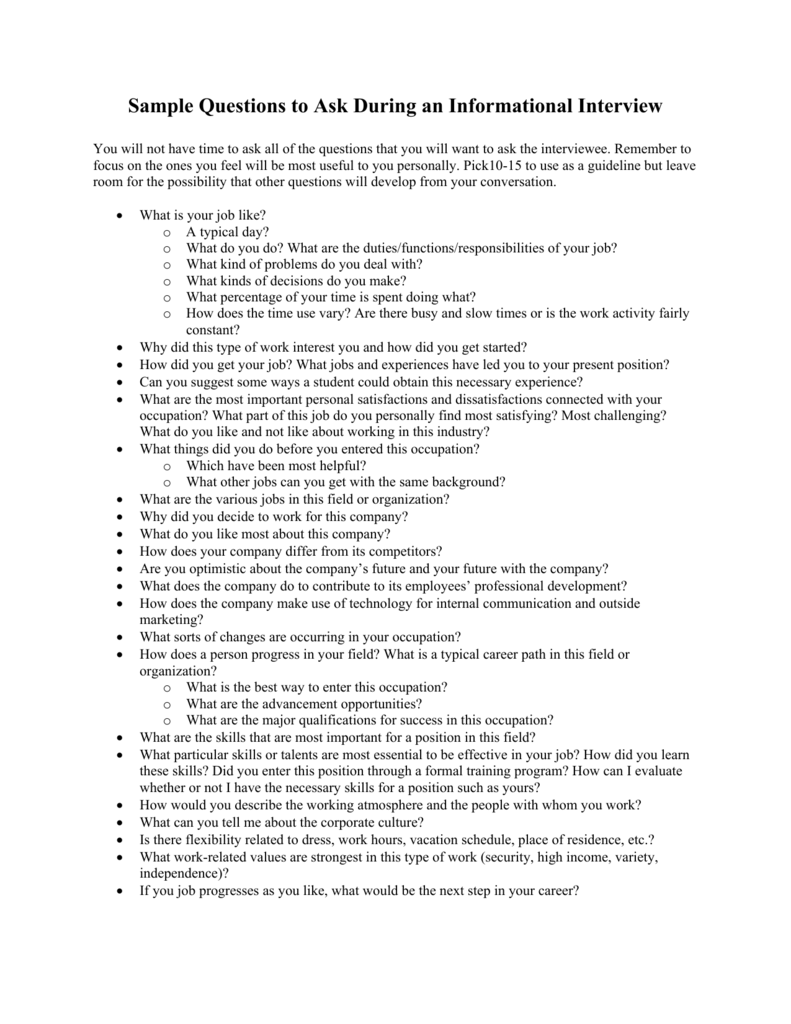 Sample ions To Ask During An Informational Interview