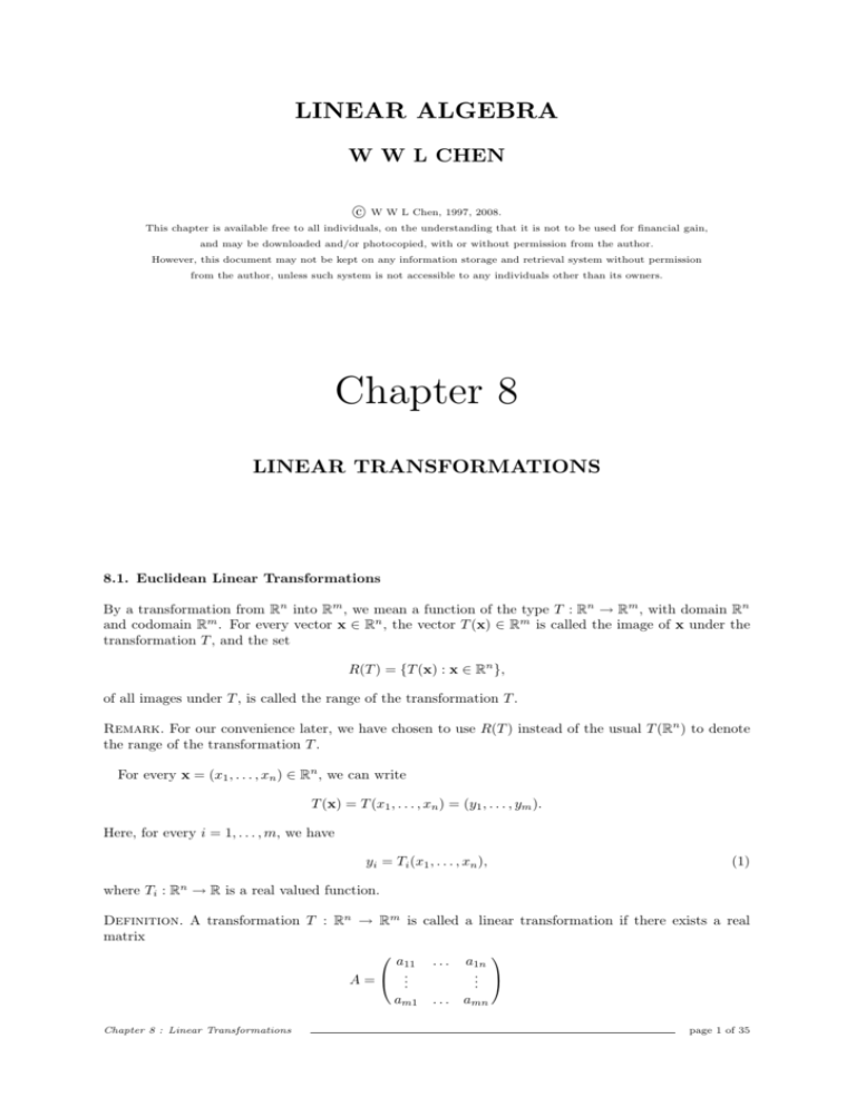 Chapter 8 Linear Transformations Chapter 8 Linear Transformations