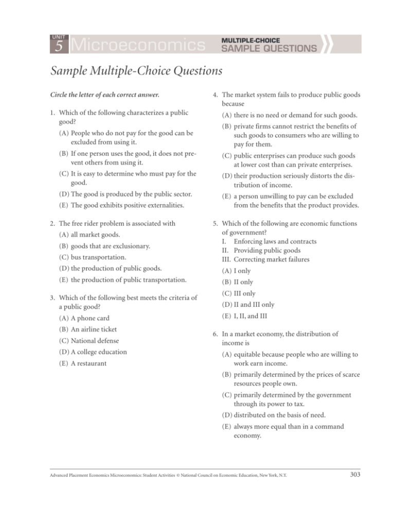 Sample Multiple Choice Questions