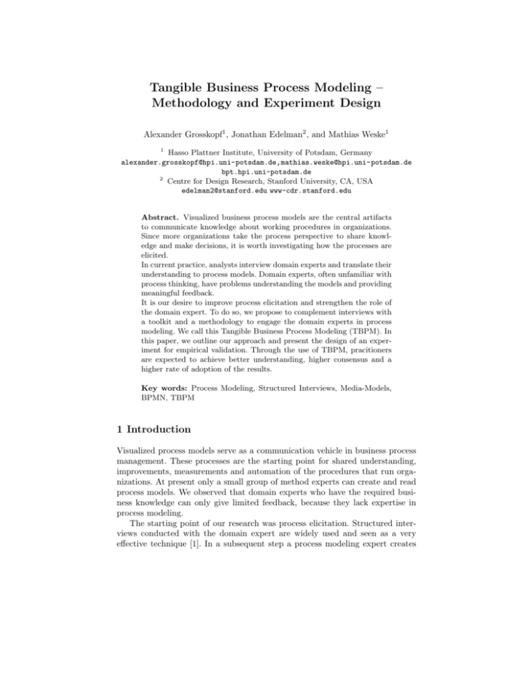 Tangible Business Process Modeling – Methodology and