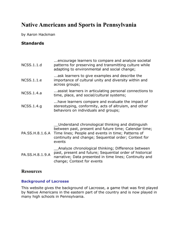 Native Americans & Sports in PA: Lesson Plan