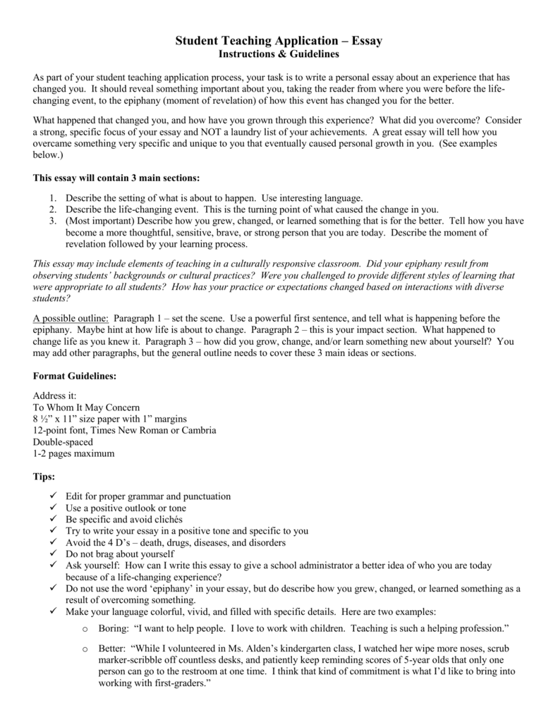 Student Teaching Application Essay