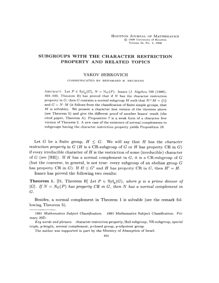 Houston Journal of Mathematics