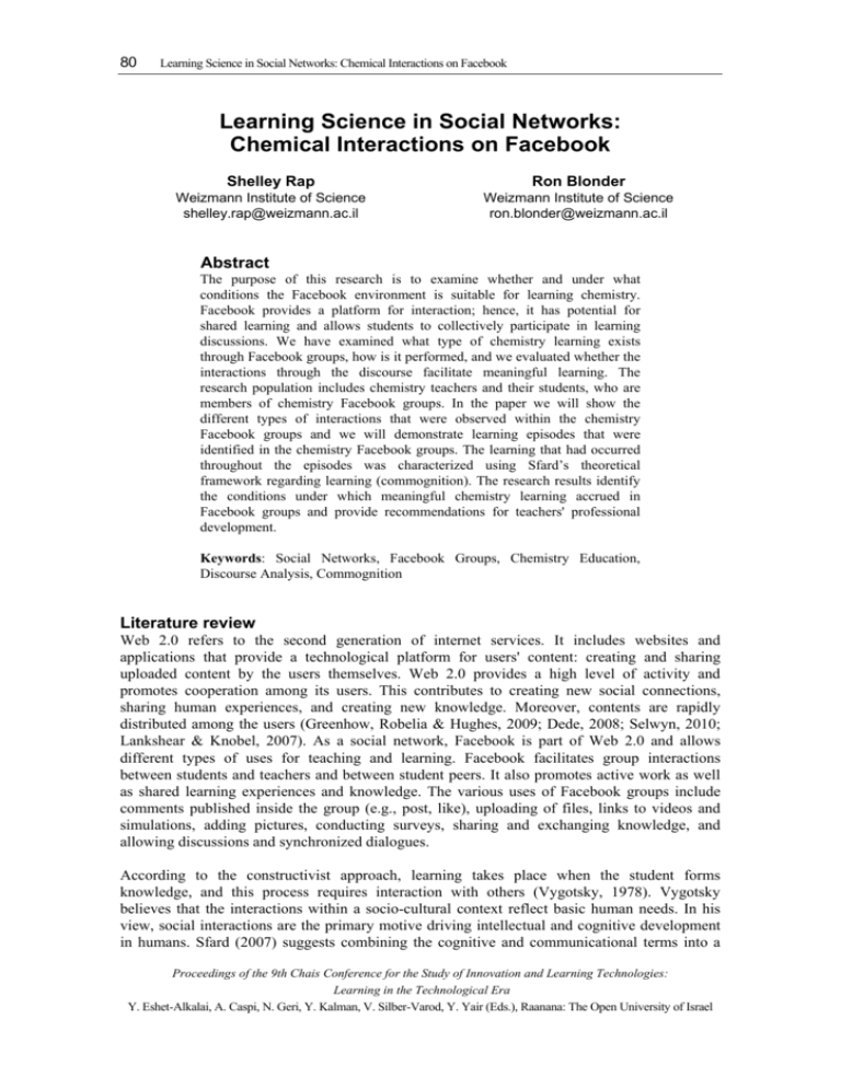 Chemical Interactions on Facebook