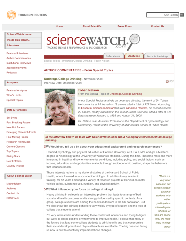 Toben Nelson - ScienceWatch.com
