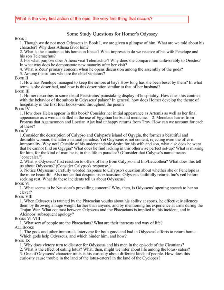 Odyssey Study Questions: Character, Plot, Themes