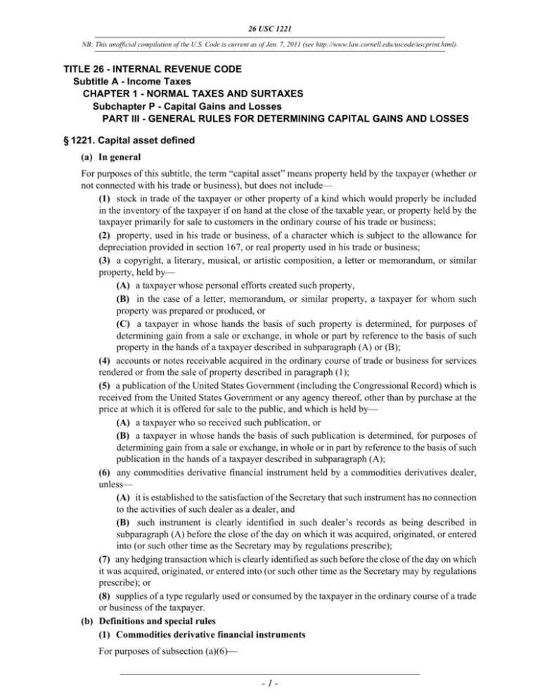 TITLE 26 INTERNAL REVENUE CODE Subtitle A TITLE 26 INTERNAL REVENUE CODE Subtitle A