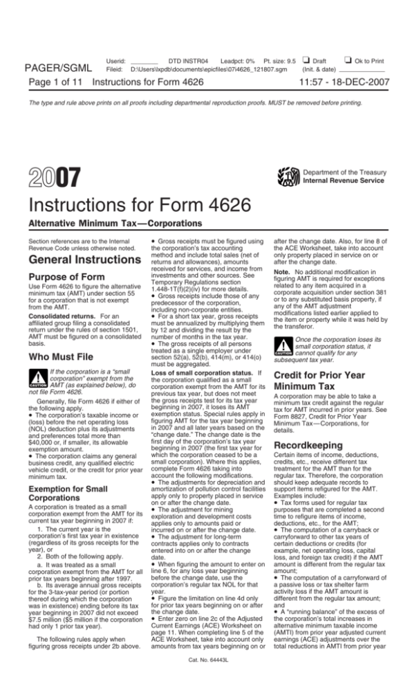 2007 Instructions For Form 4626