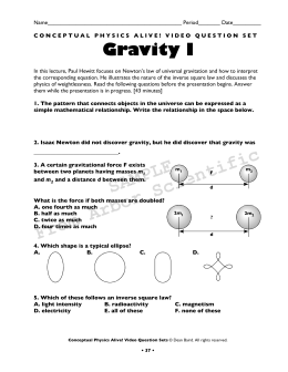 Gravitational Force worksheet
