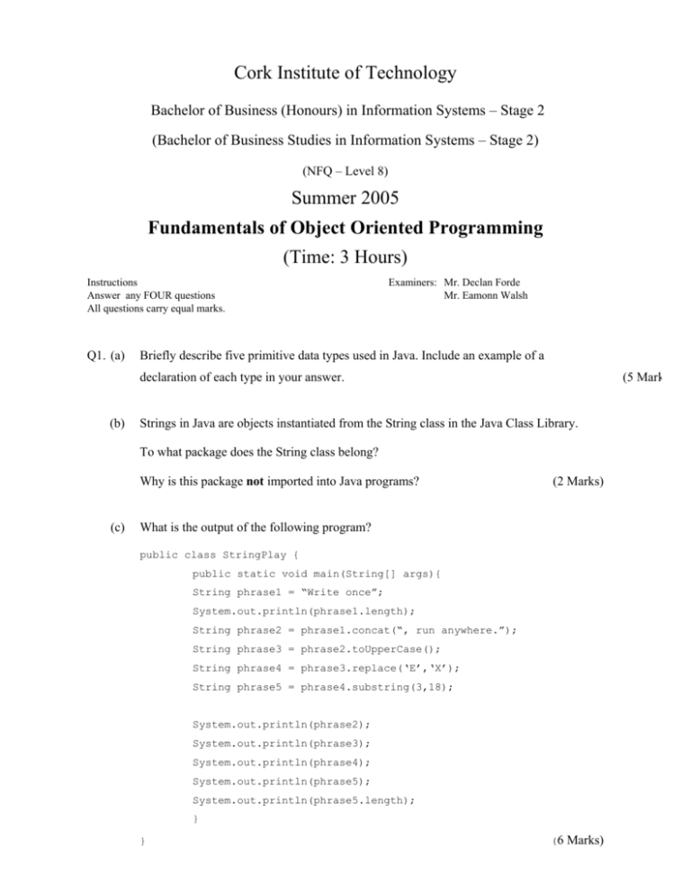 Fundamentals Of Object Programming CIT