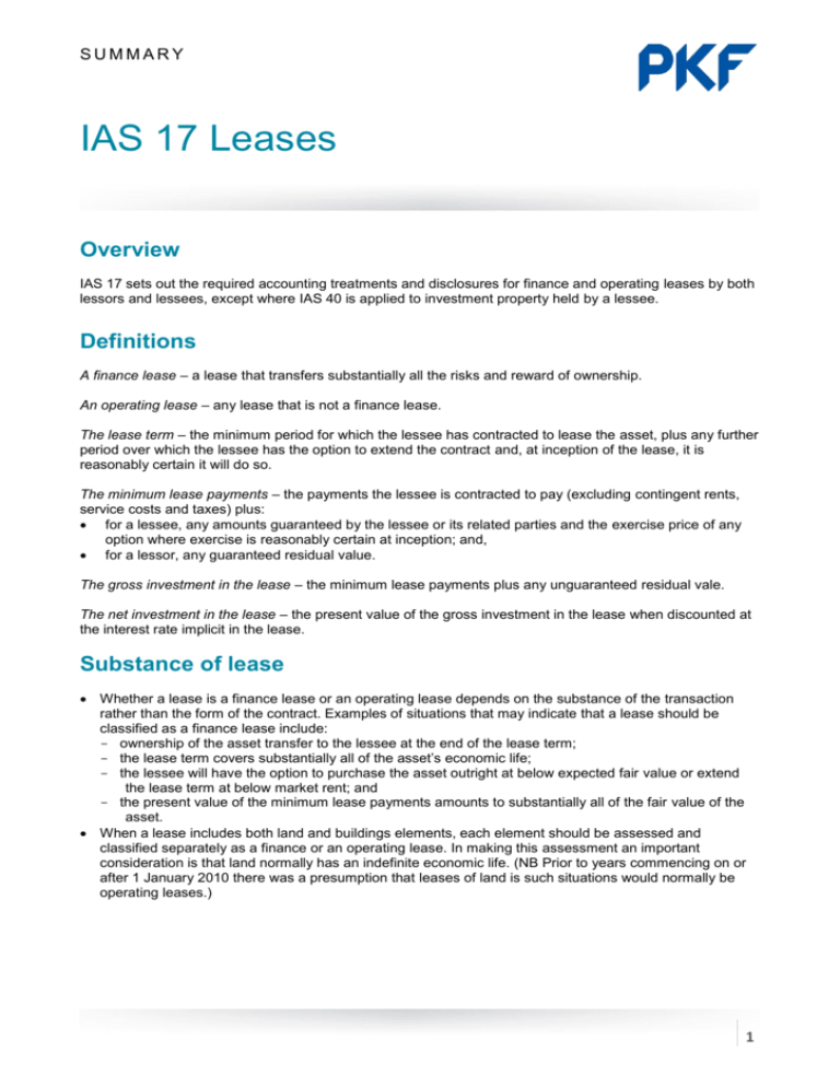 IAS 17 Summary IAS 17 Summary