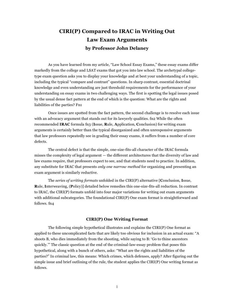 CIRI P Compared To IRAC In Writing Out Law Exam Arguments
