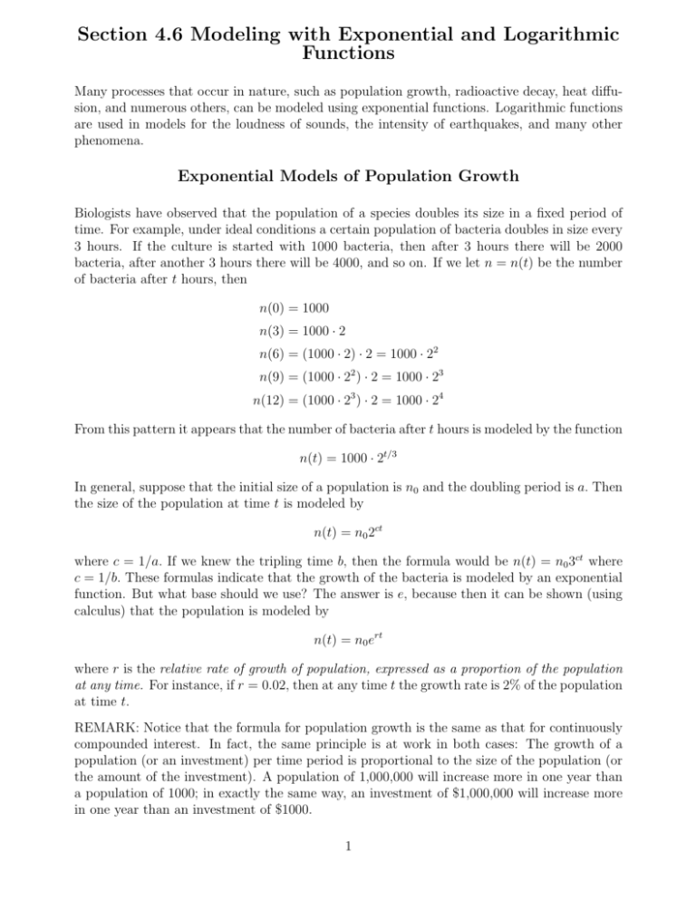 Section 4 6 Modeling With Exponential And Logarithmic Functions