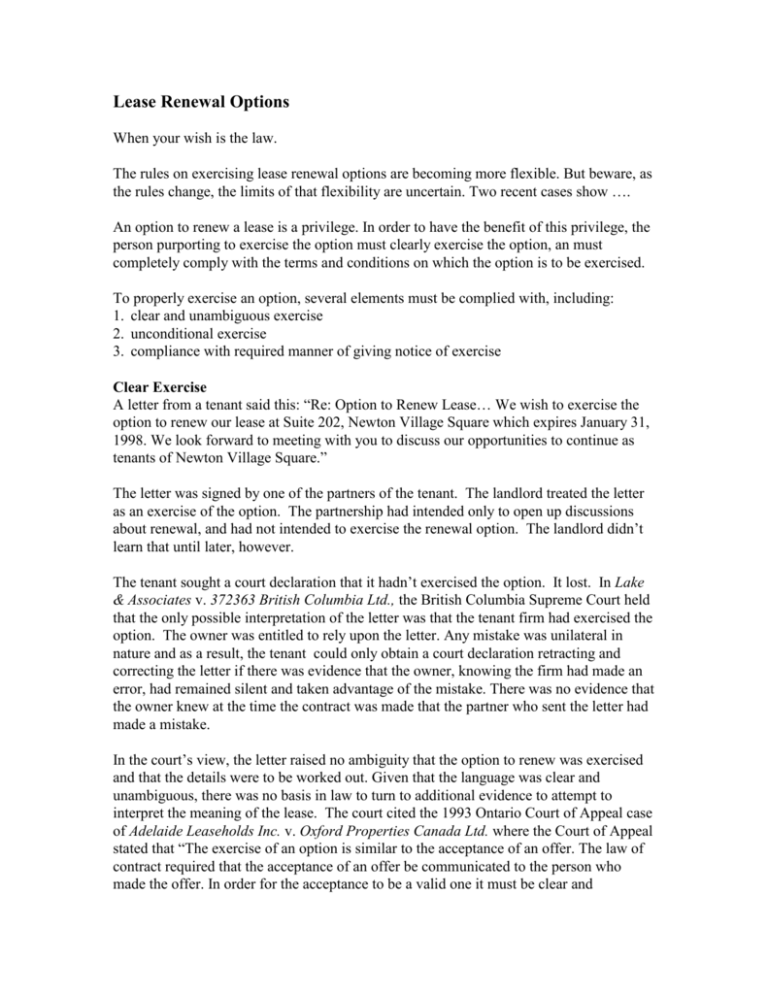 Lease Renewal Options