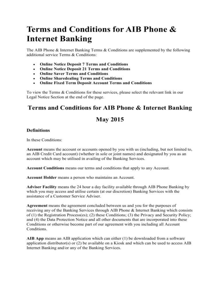 Terms And Conditions For AIB Phone Internet Terms And Conditions For AIB Phone Internet