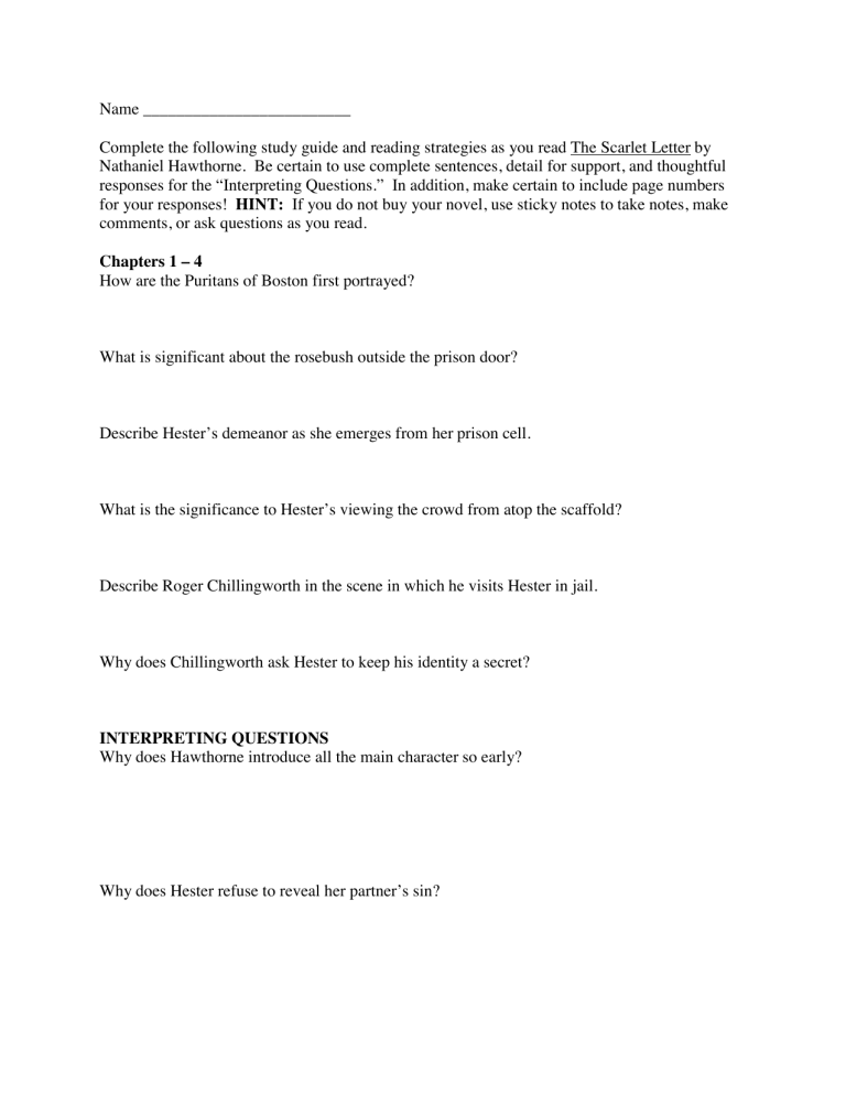 The Scarlet Letter Study Guide: Chapters 1-24