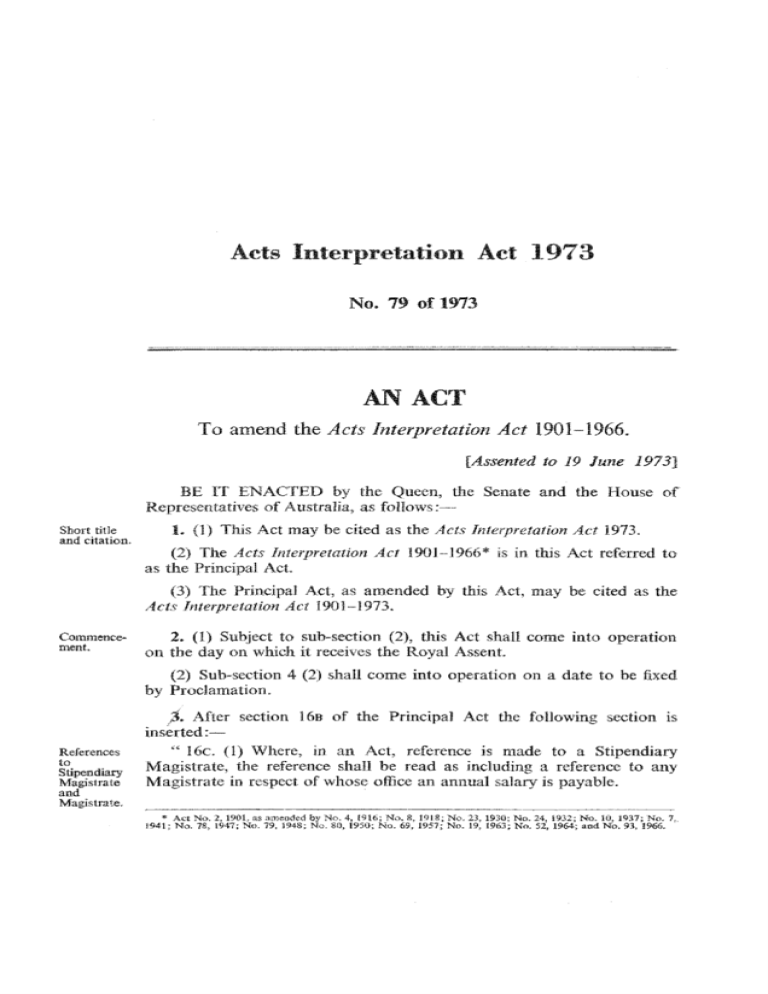 Acts Interpretation Act 1973 AN ACT Acts Interpretation Act 1973 AN ACT