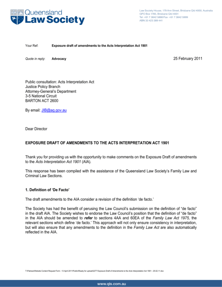 Exposure Draft Of Amendments To The Acts Interpretation Act 1901 Exposure Draft Of Amendments To The Acts Interpretation Act 1901
