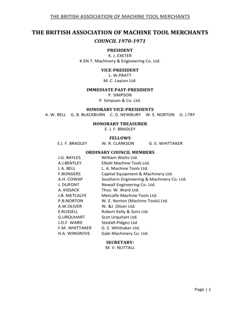 the british association of machine tool merchants 1971